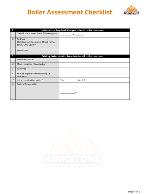 Fillable Online Boiler Assessment Checklist Boiler Assessment