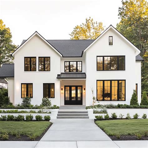 Modern Farmhouse Front Exterior White House With Black Windows