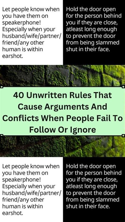 40 unwritten rules that cause arguments and conflicts when people fail