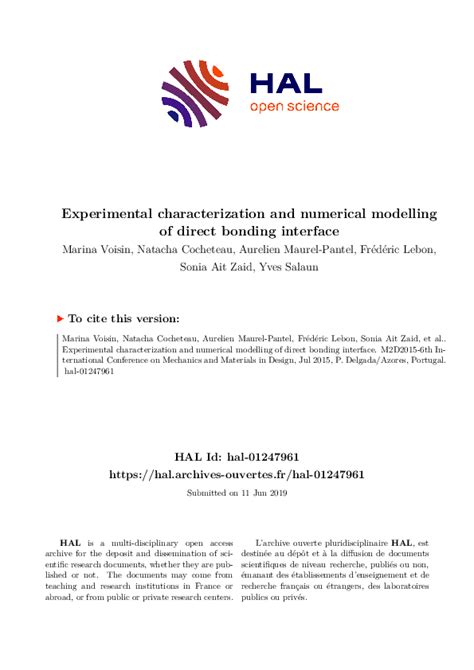 Pdf Experimental Characterization And Numerical Modelling Of Direct Bonding Interface