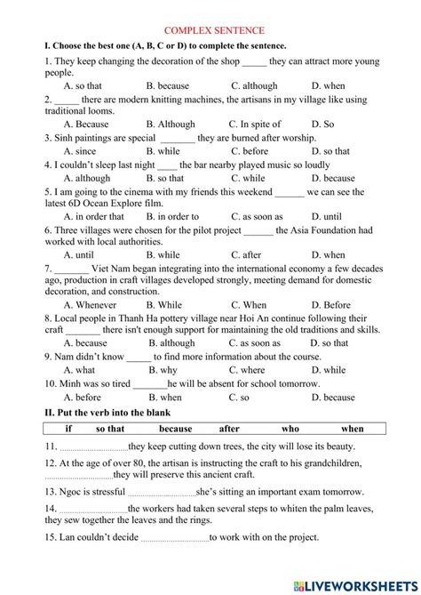 Complex Sentences Exercises Transformation Of Sentences Of Simple