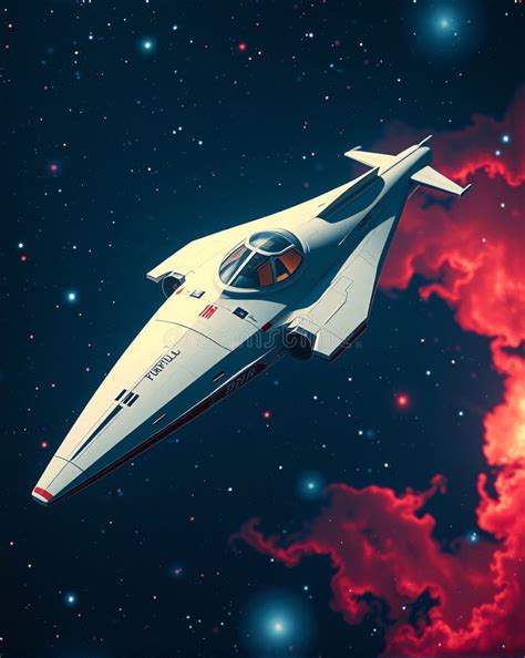 Streamlined White Spaceship With A Pointed Nose Navigating Through A Starry Cosmic Nebula With