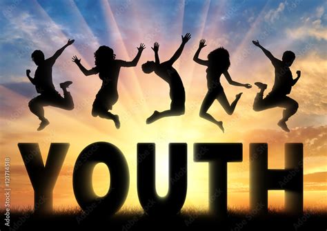 Silhouette People Jumping Over The Word Youth Stock Photo Adobe Stock