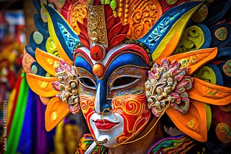 Beatifil And Colorful Mask Display During The Parade In Masskara Festival Stock Illustration