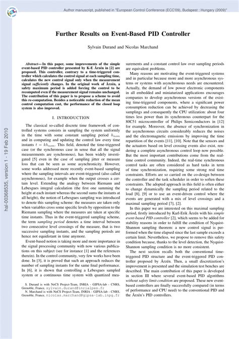 Pdf Further Results On Event Based Pid Controller