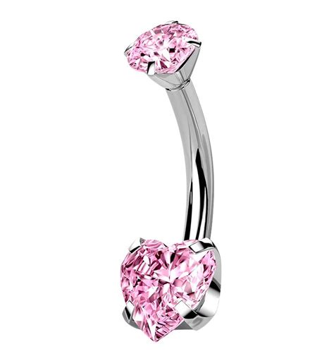 Pink Heart Cz Internally Threaded Titanium Belly Button Ring The Body