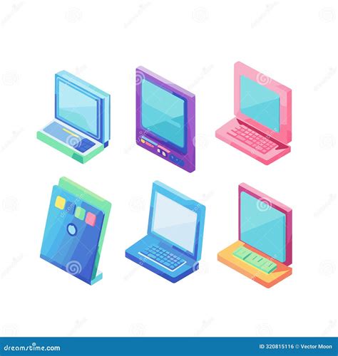Collection Colorful Isometric Laptops Vintage Computers Variety