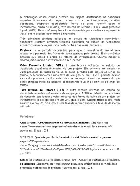 Importância Do Estudo De Viabilidade Econômico Pdf Valor Presente
