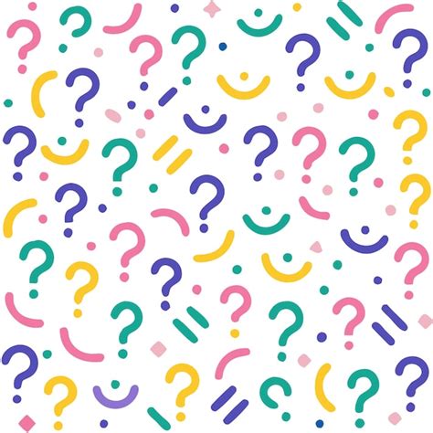 Colorful Seamless Pattern Of Question Marks And Abstract Shapes On