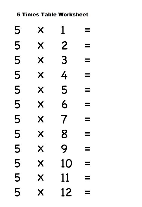 Printable 5 Times Table Worksheet Printable Calendars At A Glance