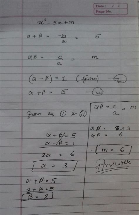 If Alpha And Beta Are The Zeroes Of The Polynomial X X M Such That Alpha Beta Find M