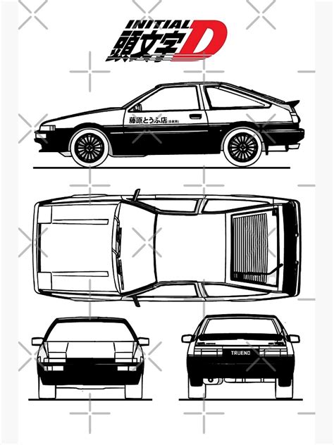 Initial D Ae86 Toyota Trueno Blueprint White Art Print For Sale By