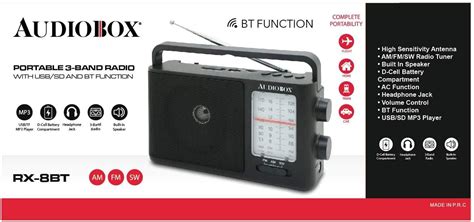 Audiobox Rx 8bt Radio Bluetooth Portátil Amfmsw Usb Sd Funciones De