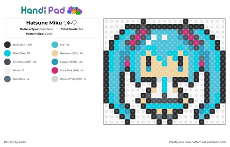 Hatsune Miku ⁺˳ ༚♡ Fuse Bead Pattern Kandi Pad Kandi Patterns Fuse