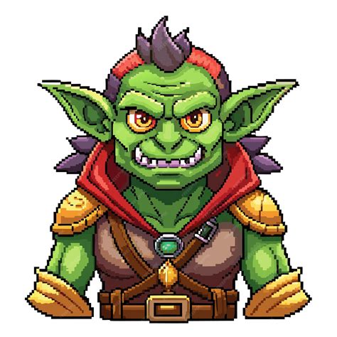 Pixel Art Goblin Character With Red Mohawk And Armor Fantasy Game