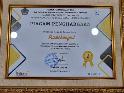 Pusbekangad Terima Piagam Penghargaan IKPA Terbaik