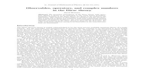 Pdf Observables Operators And Complex Numbers In The Dirac