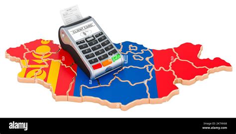 Mongolian Map With Pos Terminal Cashless Payments In Mongolia Concept
