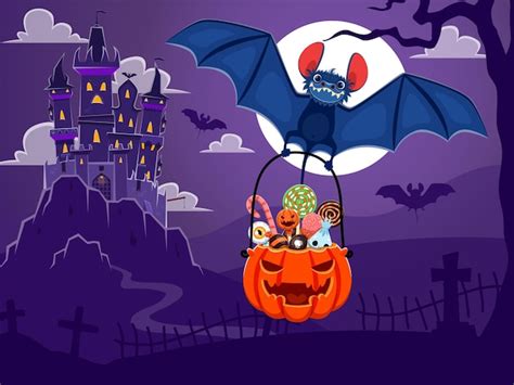 Premium Vector Halloween Nigh Landscape With Dark Castle And Flying