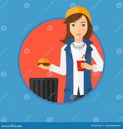 Man Putting Junk Food Into A Trash Bin Man Refusing To Eat Junk Food