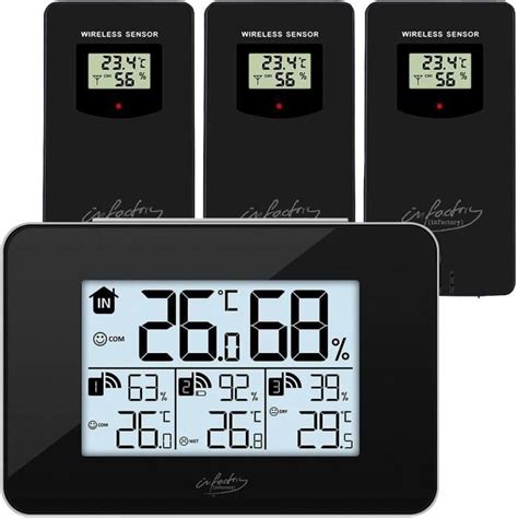 Station Météo Sans Fil Avec 3 Capteurs Sans Fil Pour L Intérieur Et L Extérieur Écran Lcd H365