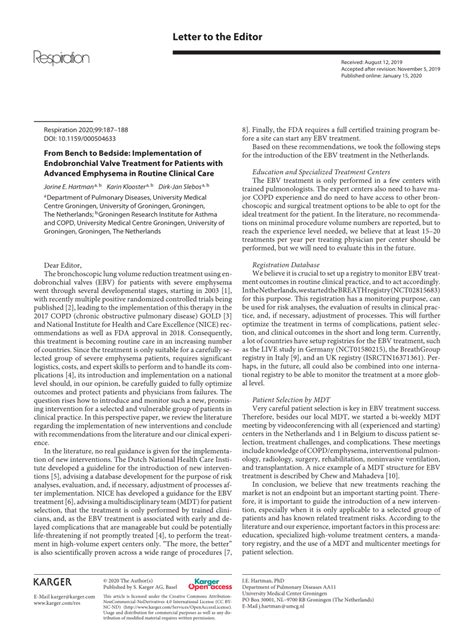 Pdf From Bench To Bedside Implementation Of Endobronchial Valve Treatment For Patients With