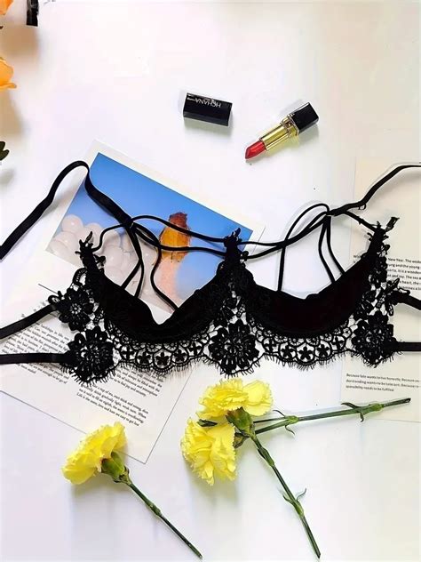 Sexy Floral Lace Lingerie Set With Open Bust Bra And Sheer Temu Australia