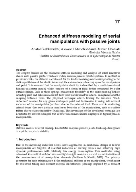 Pdf Enhanced Stiffness Modeling Of Serial Manipulators With Passive Joints