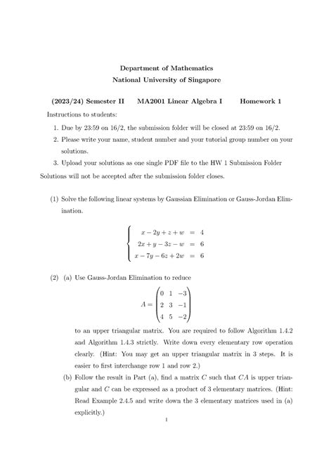 Hw1 Homework Assignment 1 Department Of Mathematics National