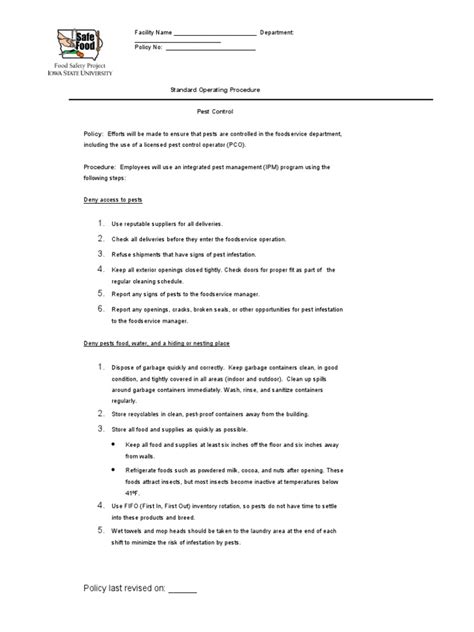 Pest Control Procedure Sop Word Format Pdf Pesticide Pest Control