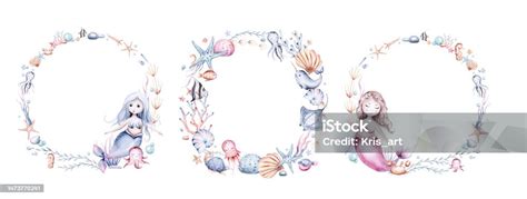 Cadre Danimaux Marins Aquarelle Bleue Couronne De Poisson De Mer Tortue