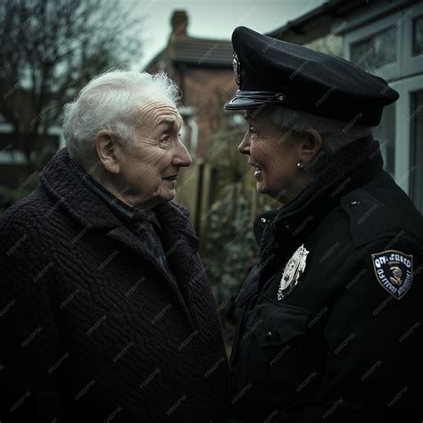 A Police Officer Conducting A Home Visit To Check On Elderly Or