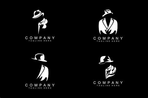 형사 남자 로고 디자인 마피아 형사 패션 턱시도와 모자 일러스트 레이 션 벡터 블랙맨 Businesman 아이콘 모자 모자류에