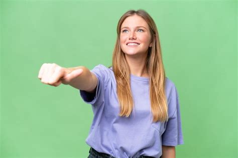 Premium Photo Young Beautiful Woman Over Isolated Background Giving A