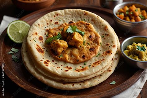 Foto De Stock Mouthwatering Display Of Freshly Made Aloo Gobi Parathas