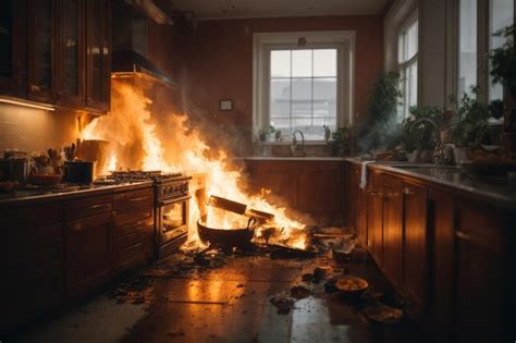 Premium Photo Kitchen Fire Due To Stove Exploding Fire Accident Emergency