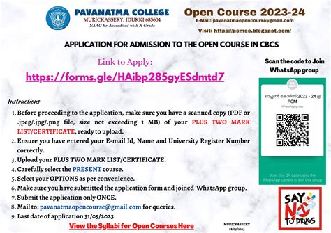 Pavanatma Open Course Brochure And Application Form 2023 24