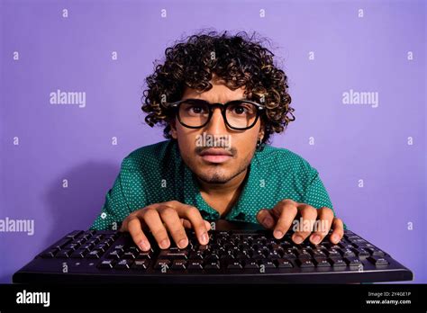 Closeup Photo Of Arabian Guy Working Programmer Addicted Looking In Pc Screen Using Keyboard