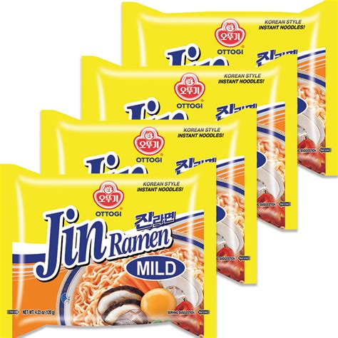 Ottogi Jin Ramen Mild Spicy Flavor Broth Noodle Soup 423oz X 4 Pack