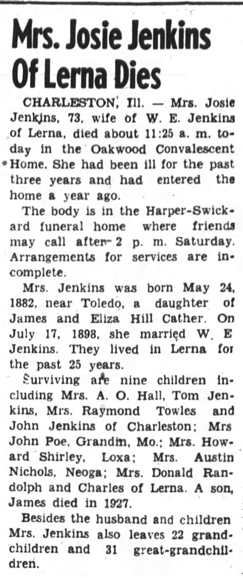 Josephine Josie” Cather Jenkins 1882 1955 Homenaje De Find A Grave