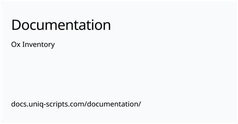 Ox Inventory Documentation