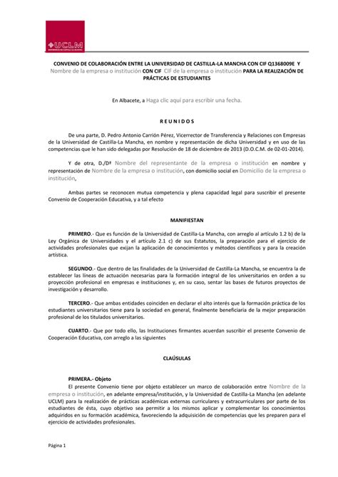 Descargar El Modelo De Convenio De Cooperación Educativa En