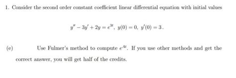 Solved 1 Consider The Second Order Constant Coefficient