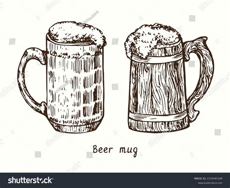 Glass Wooden Tankard Beer Mug Ink Stock Vector Royalty Free