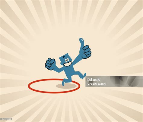 엄지손가락을 치켜세우는 미소 짓는 파란 남자가 안전지대에서 벗어납니다 엄지손가락을 위로에 대한 스톡 벡터 아트 및 기타 이미지