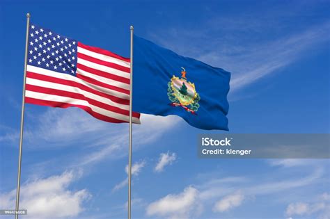 푸른 하늘 배경 위에 미국 및 버몬트 플래그입니다 3 차원 일러스트 레이 션 0명에 대한 스톡 사진 및 기타 이미지 0명 3차원 형태 Uncle Sam Istock