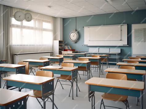 Premium Photo A Tastefully Designed Grey Classroom With Comfy