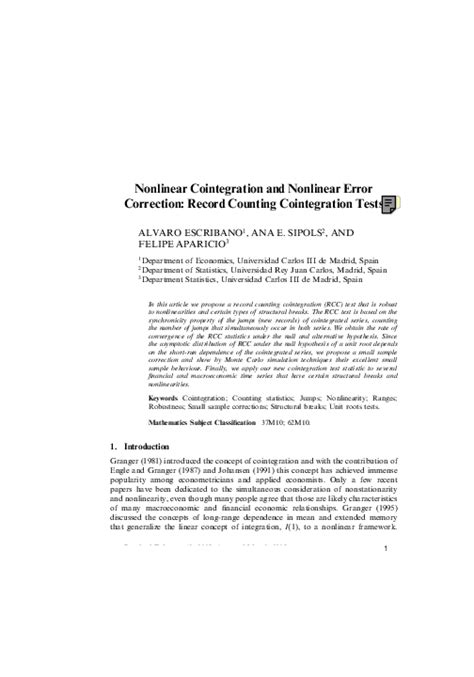 Pdf Time Series Analysis Nonlinear Cointegration And Nonlinear Error Correction Record