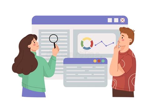 Team Analyzing Data On Screen Vector Illustration Stock Illustration
