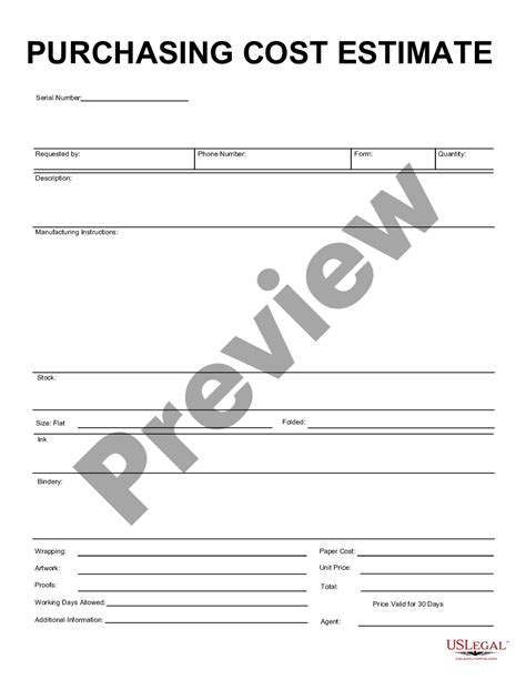 Massachusetts Purchasing Cost Estimate Us Legal Forms